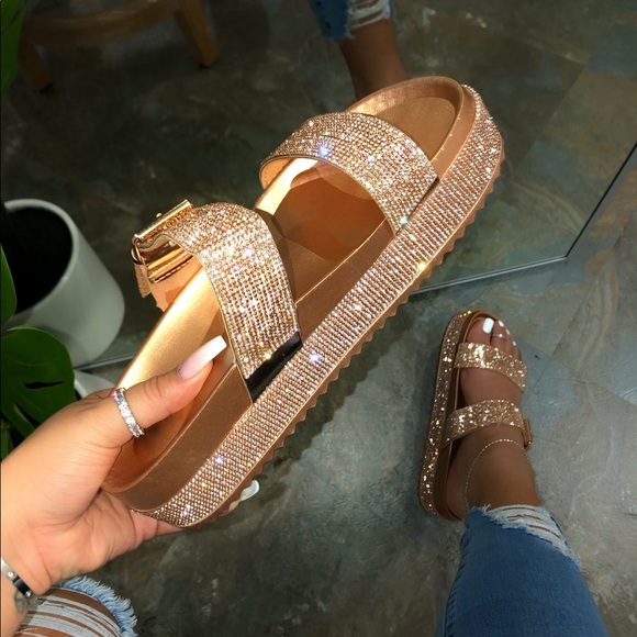 Shoes | Restocked Amara Rosegold Double Band Slide Sandal | Poshmark